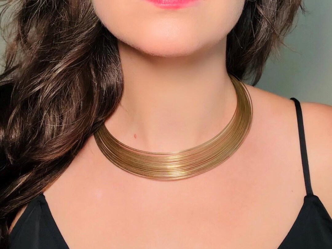 Gold Choker Necklace, 70s Disco Vintage Wire Collar Necklace - Etsy
