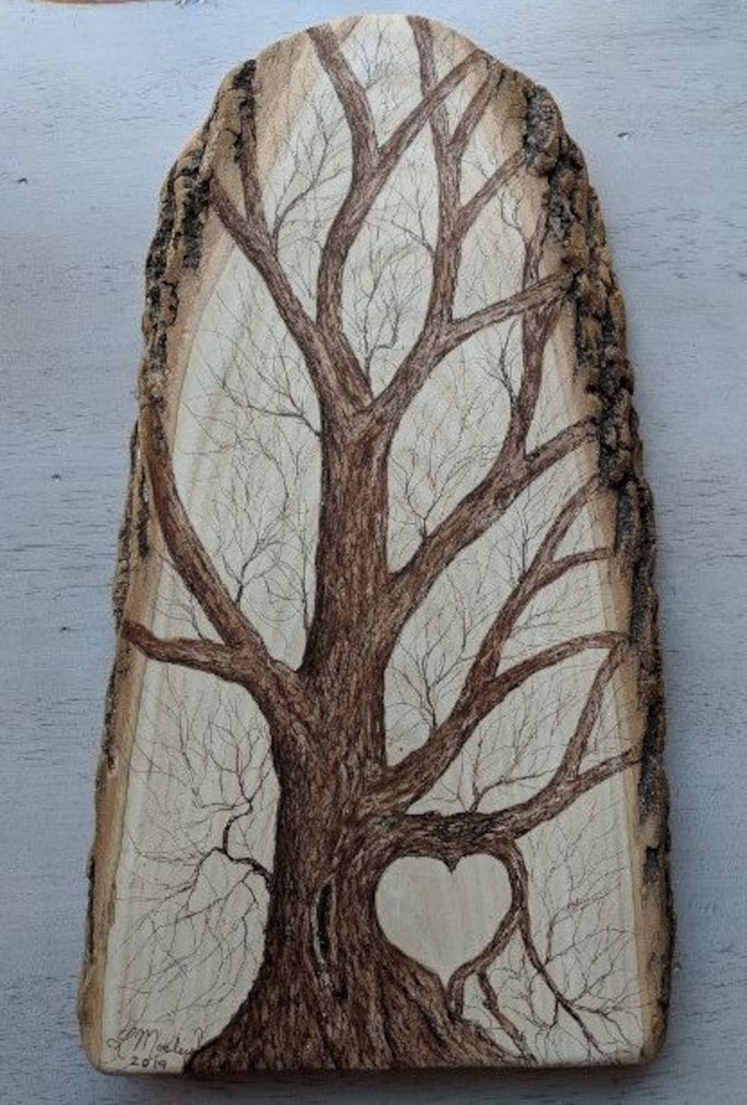 Large Wood Slice With Hand Drawn Tree - Rustic Wood Slice ...