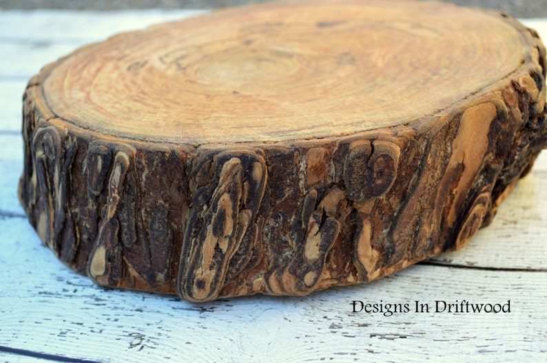 Rustic Hardwood Cake Plate – Wood Slice With Bark, Wedding Centerpiece ...
