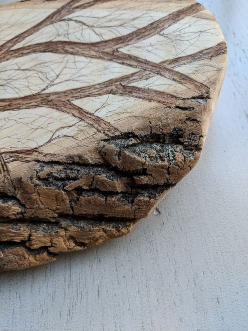 Large Wood Slice With Hand Drawn Tree - Rustic Wood Slice ...