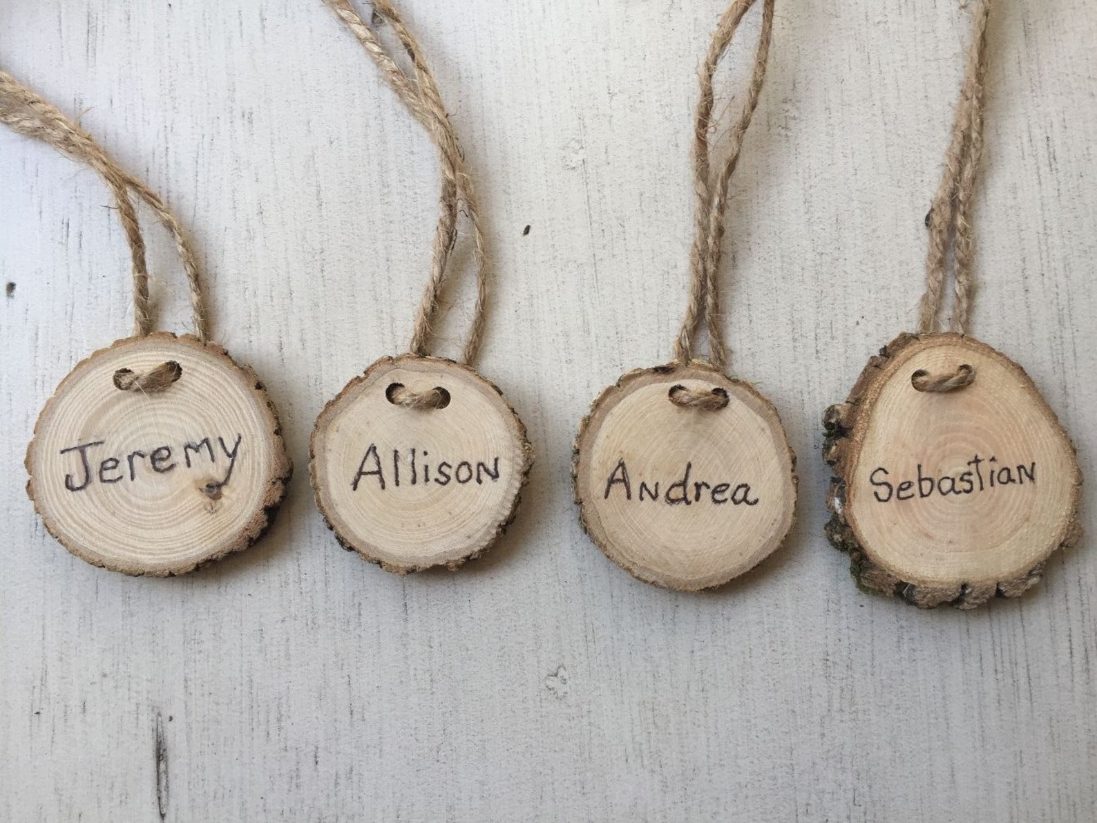 25 Rustic Name Tags With Holes Drilled Rustic Wood Slices | Etsy