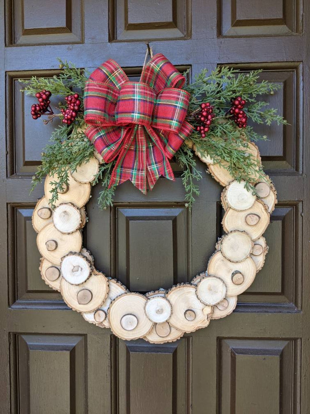 Rustic Christmas Wood Slice Wreath - 18 Inch - Farmhouse Wreath - White ...
