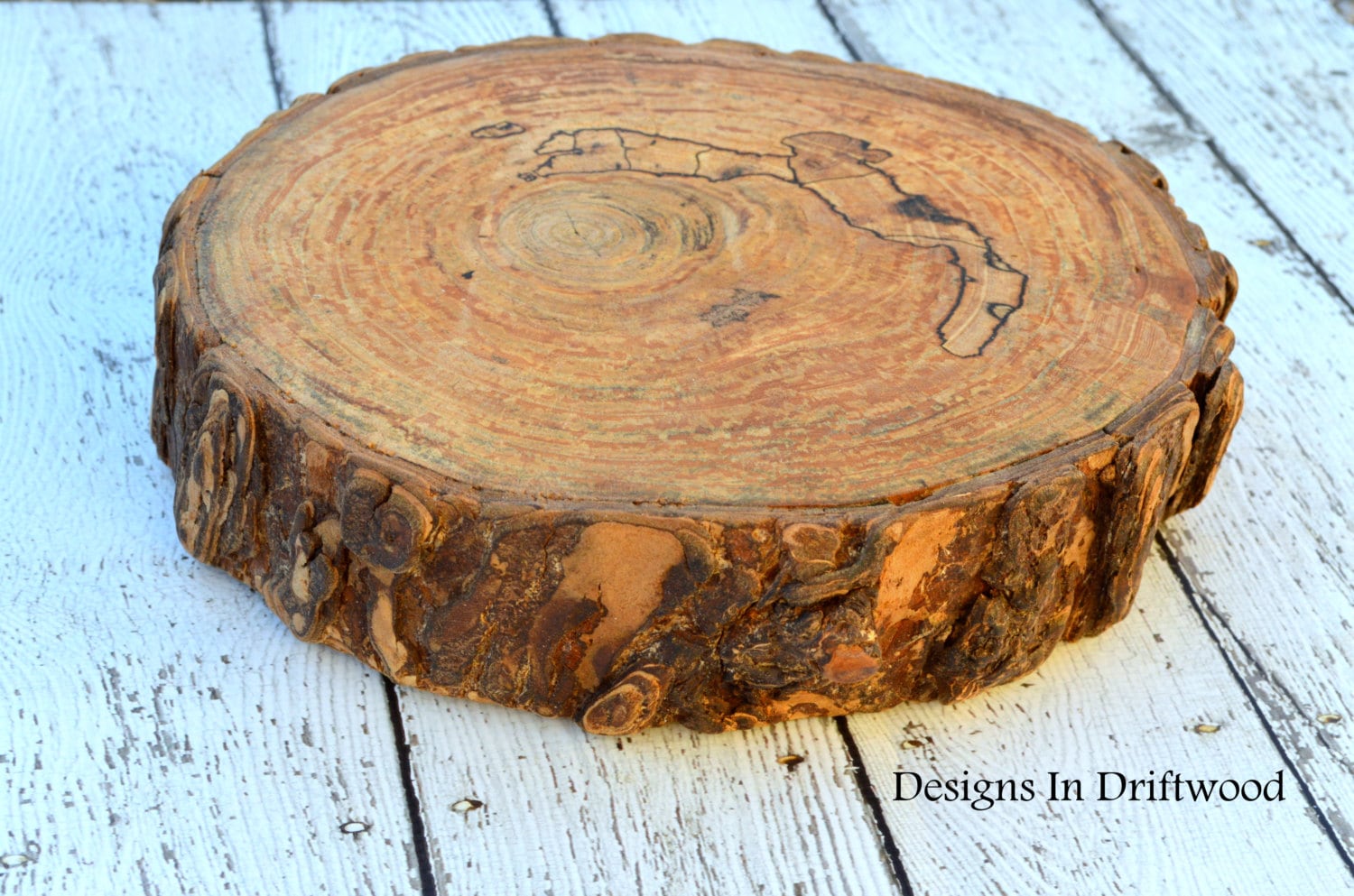Rustic Hardwood Cake Plate – Wood Slice With Bark, Wedding Centerpiece ...