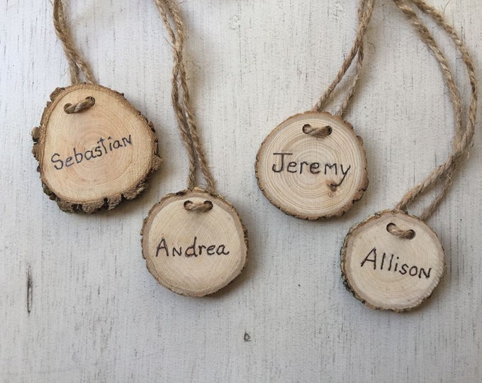 25 Rustic Name Tags With Holes Drilled Rustic Wood Slices - Etsy