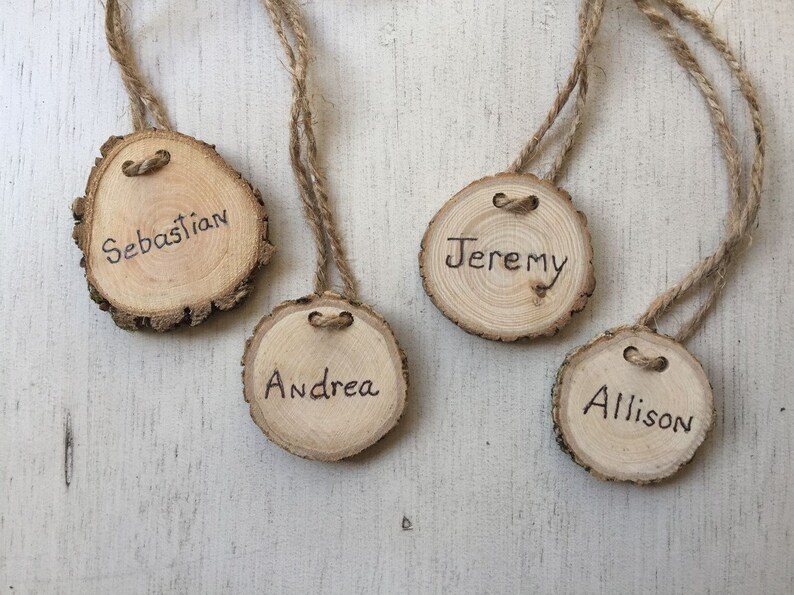 25 Rustic Name Tags With Holes Drilled Rustic Wood Slices | Etsy