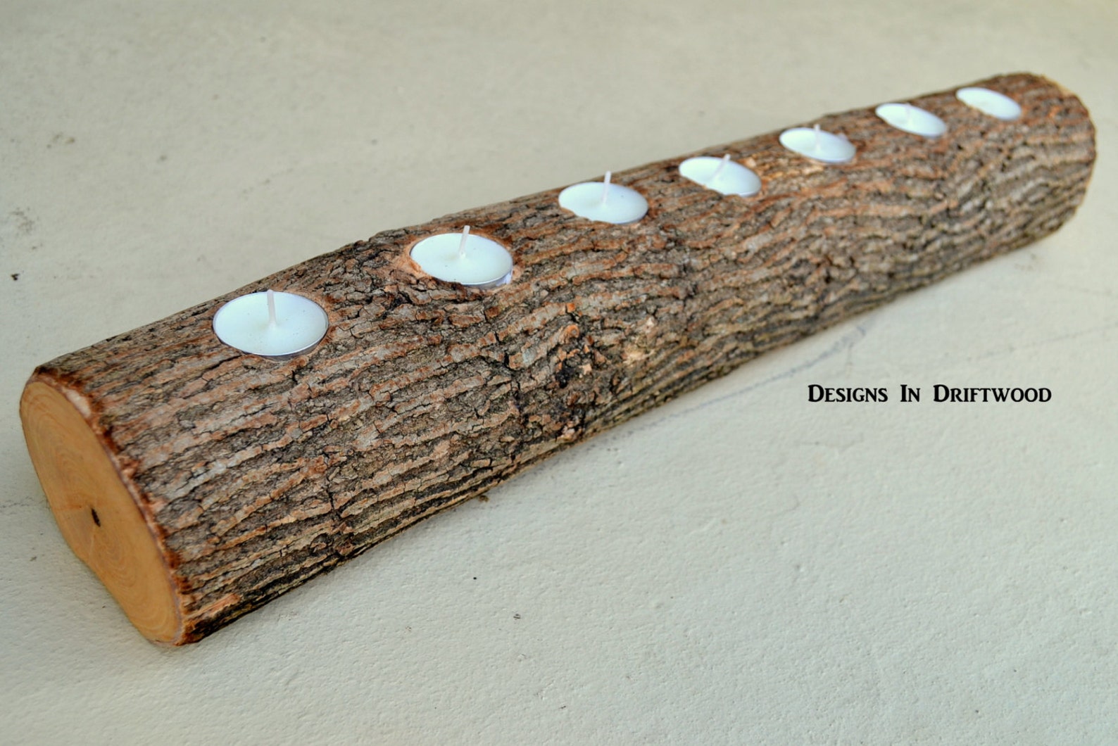 Large Rustic Log Candle Holder Centerpiece - Country Wood Candle Holder ...