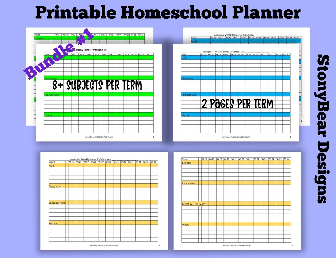 Homeschool Planner by Term and Week, Weekly Schedule, Homeschool ...