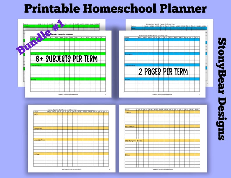 Homeschool Planner by Term and Week, Weekly Schedule, Homeschool ...