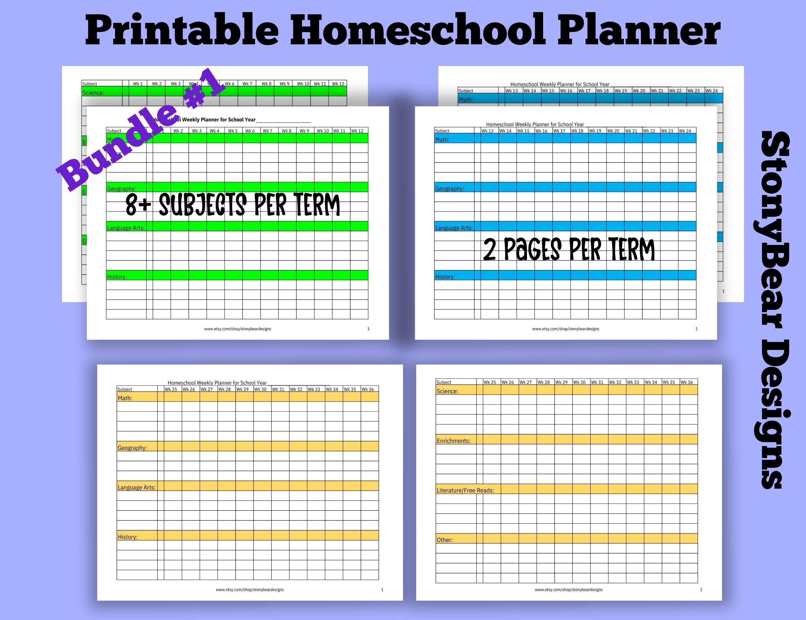 Homeschool Planner by Term and Week, Weekly Schedule, Homeschool ...