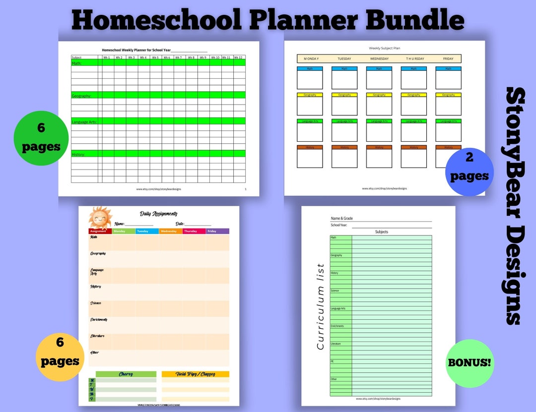 Homeschool Bundle, Homeschool Planner, Daily Weekly Monthly Yearly ...