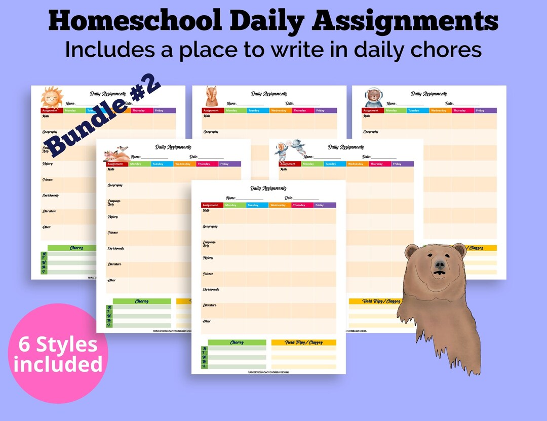 Homeschool Daily/weekly Assignments, Lesson Plan, Homeschool Tracker ...