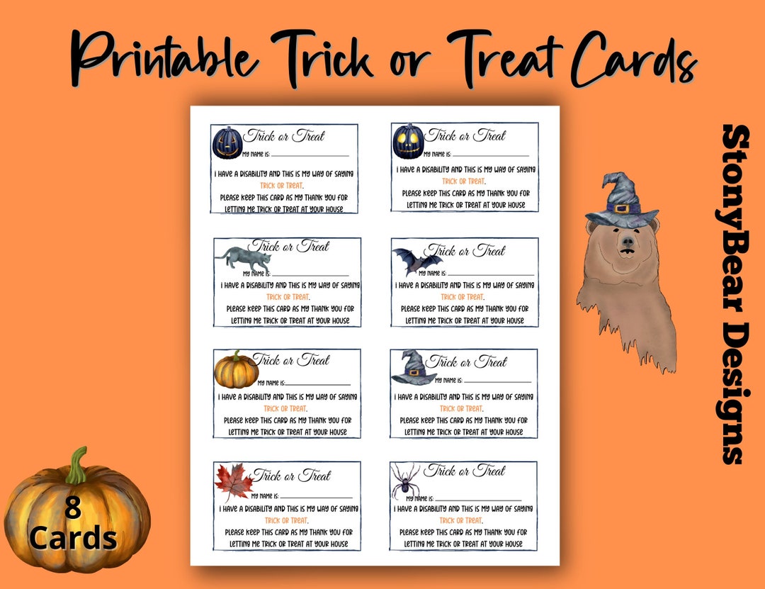 Tarjetas imprimibles de truco o trato de Halloween para personas con ...