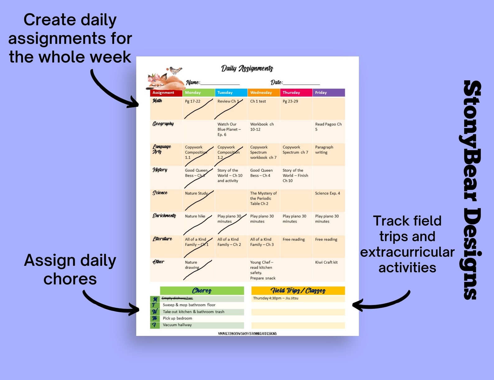 Homeschool Daily/weekly Assignments, Lesson Plan, Homeschool Tracker ...