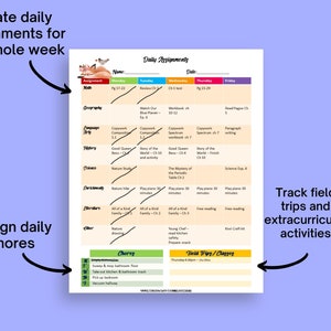 Homeschool Daily/weekly Assignments, Lesson Plan, Homeschool Tracker ...