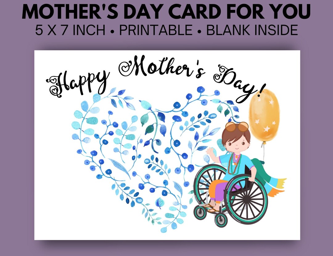 Special Needs Mother's Day Card for Mom From Son in A Wheelchair. A Boy ...