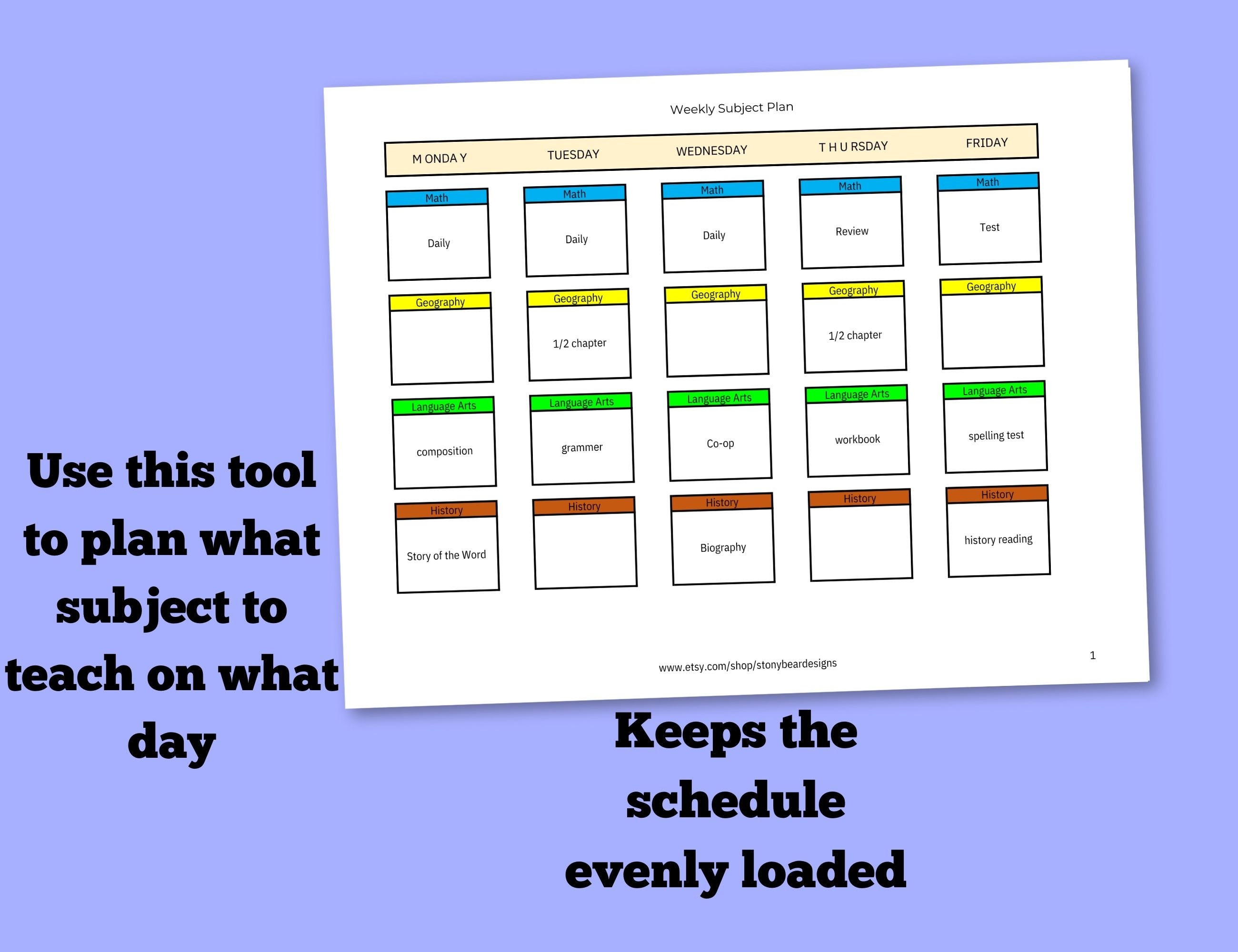 Homeschool Subject Schedule Planner, Homeschool Lesson Planner, School ...