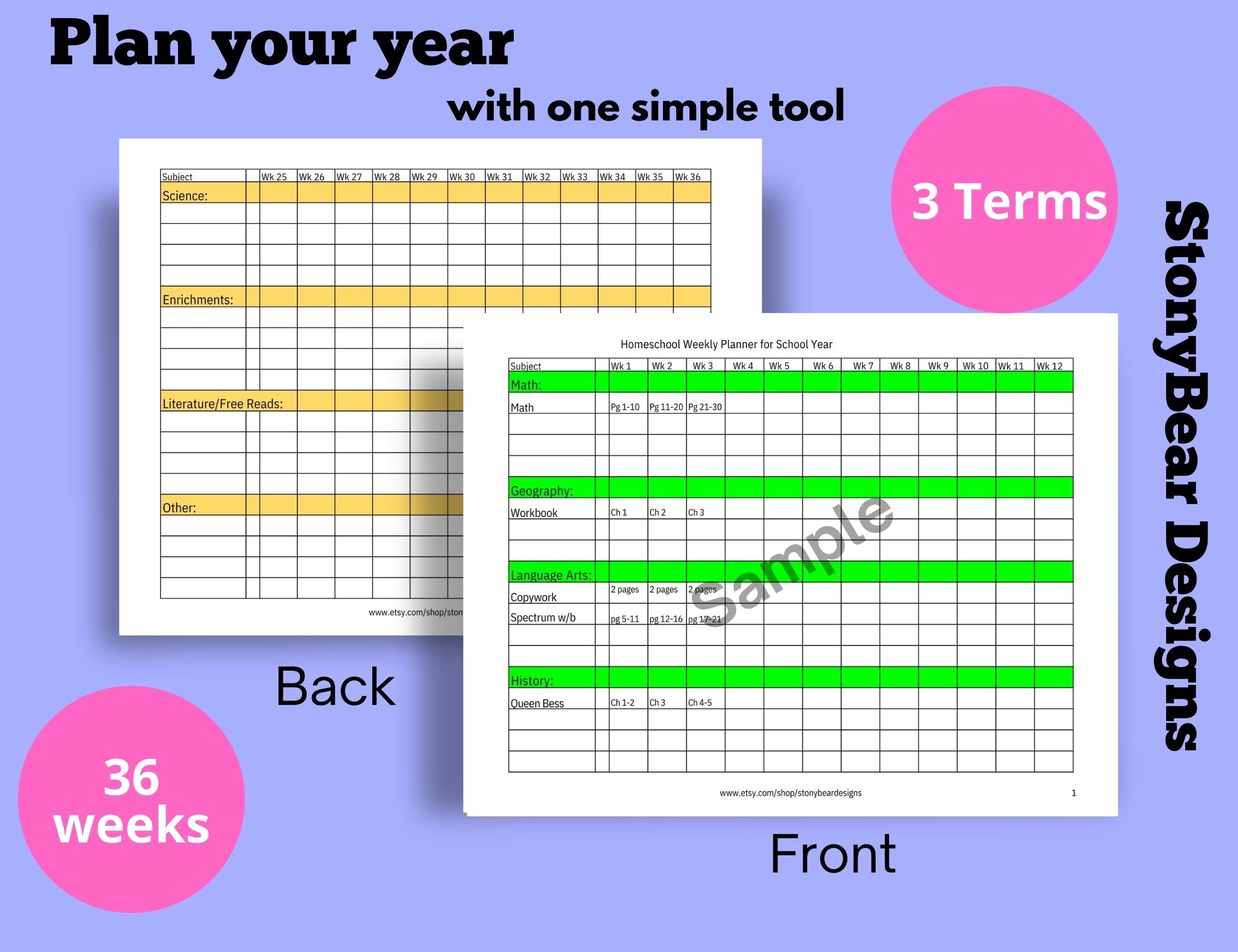 Homeschool Planner by Term and Week, Weekly Schedule, Homeschool ...