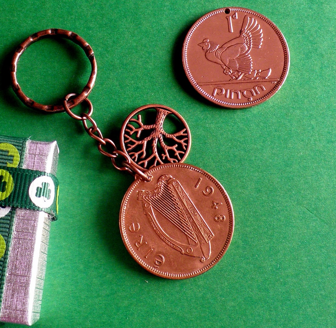 1948, 77th Birthday Gift, Irish Penny Keychain With Copper Tree of Life ...