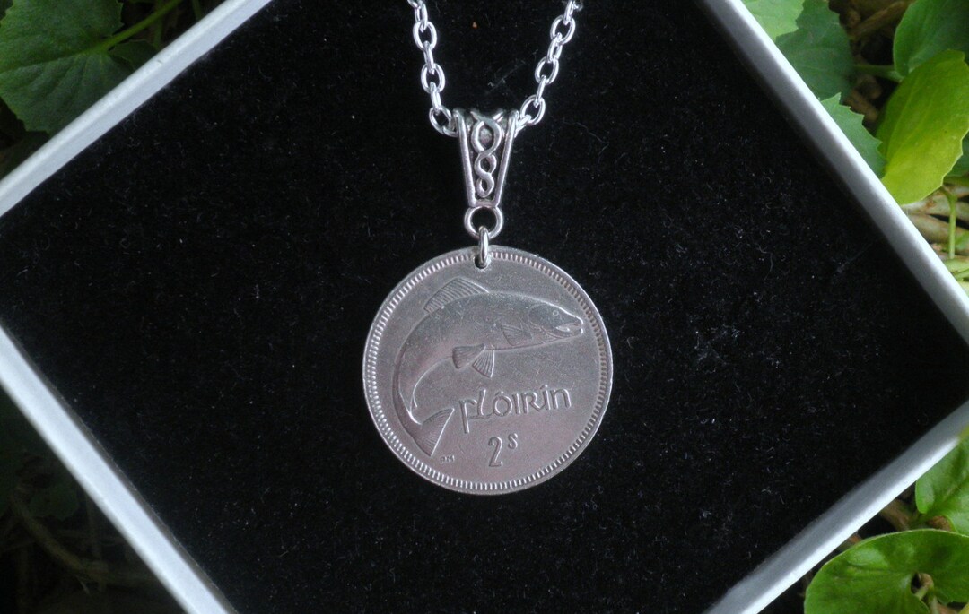 1954, 1955, 1965, Irish Salmon Coin Necklace, Salmon of Knowledge ...