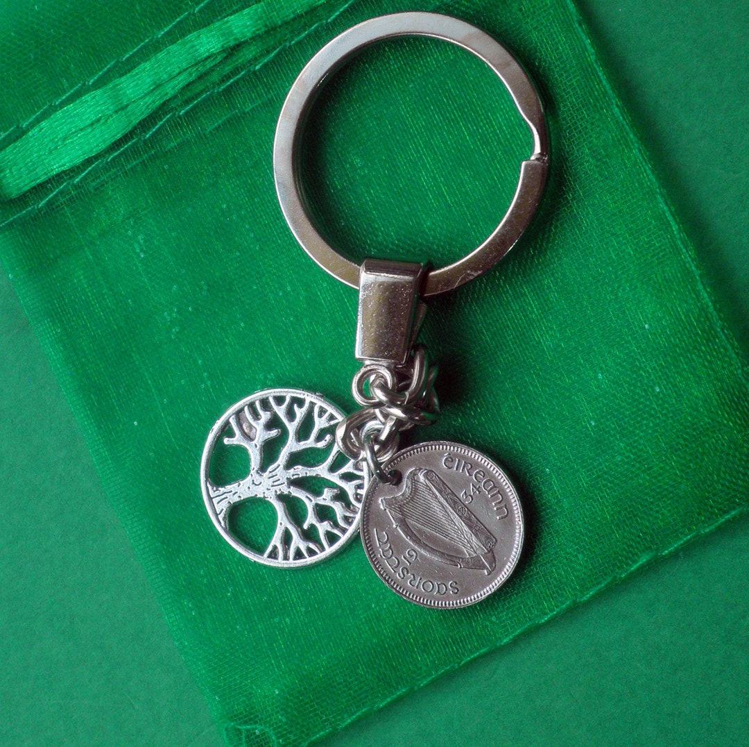 1934 Coin Keyfob, 91st Birthday Gift, Featuring the Threepence Irish ...