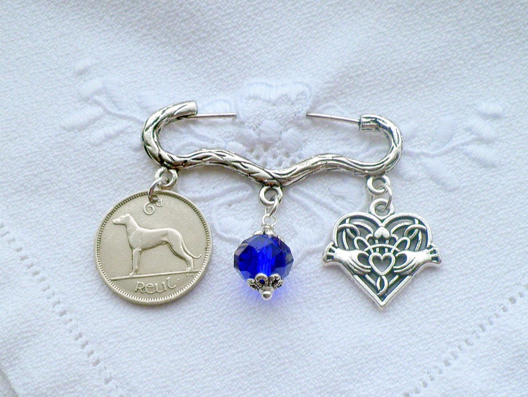 Wedding Bouquet Pin, Lucky Irish Sixpence, Ireland Gift, Claddagh Heart ...