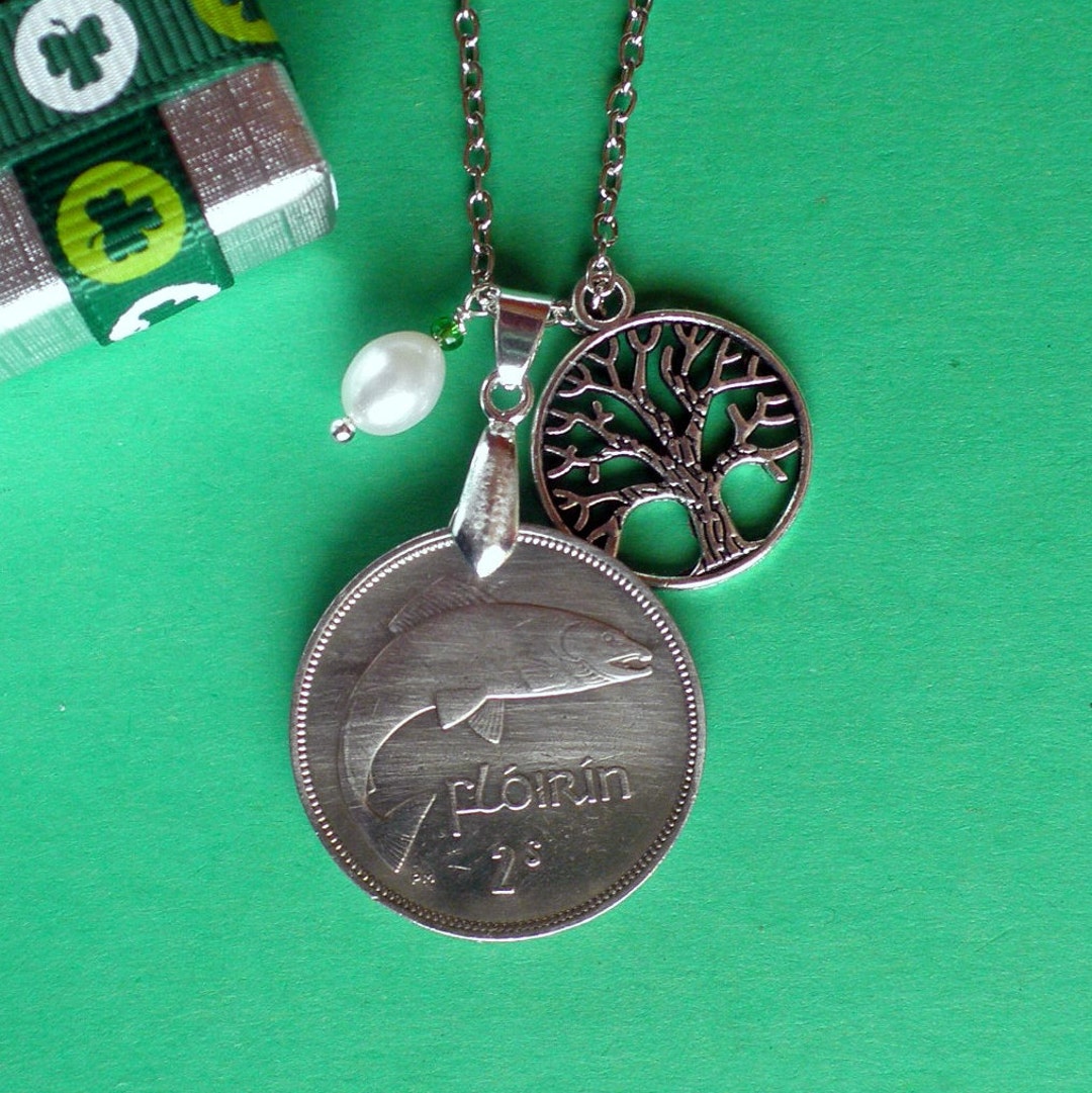 1963 Irish Flóirin Salmon Coin Necklace, Tree of Life, Natural Pearl - Etsy