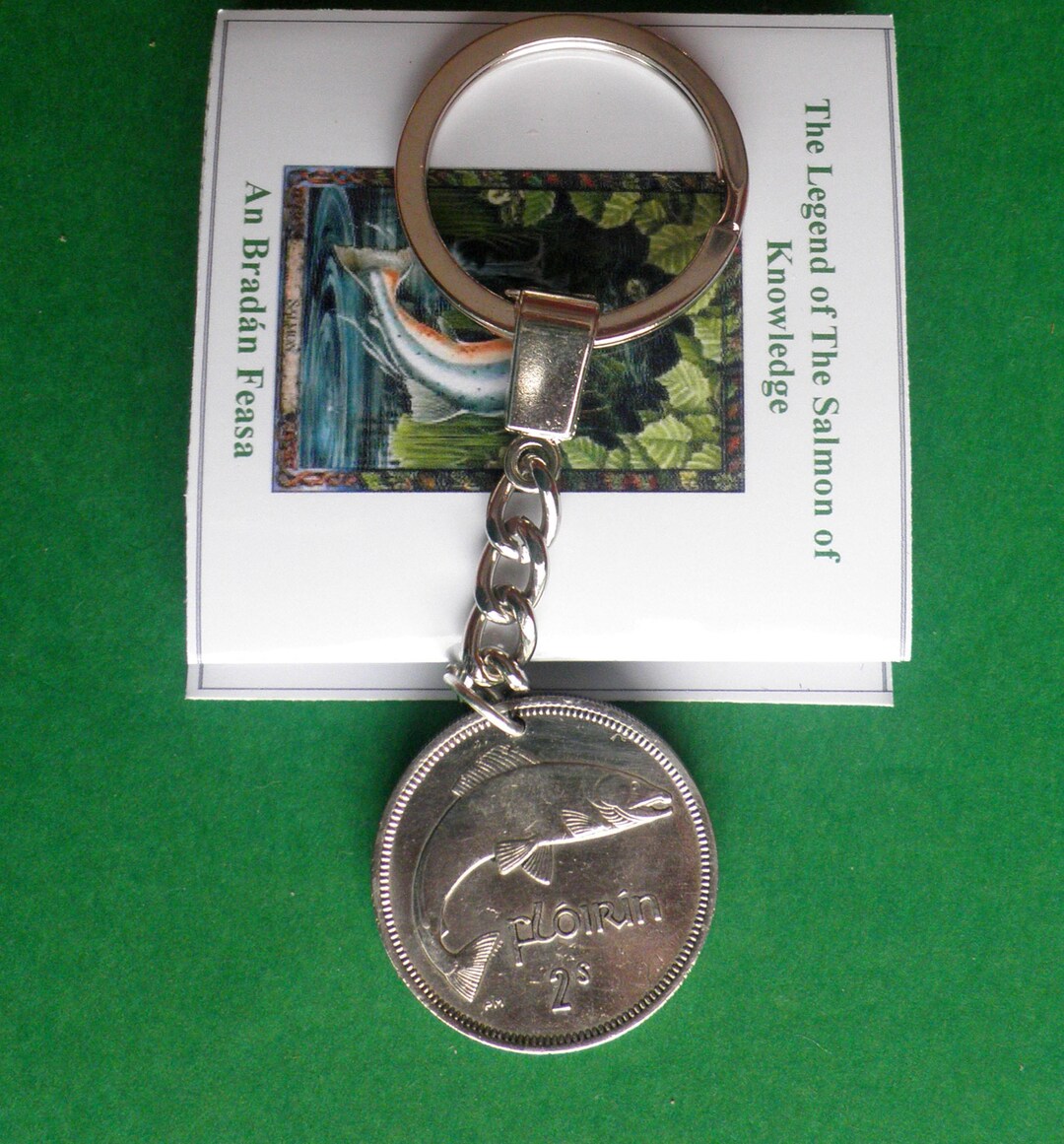 Vintage Irish Florin Coin Keychain, Mythological Salmon of Knowledge ...