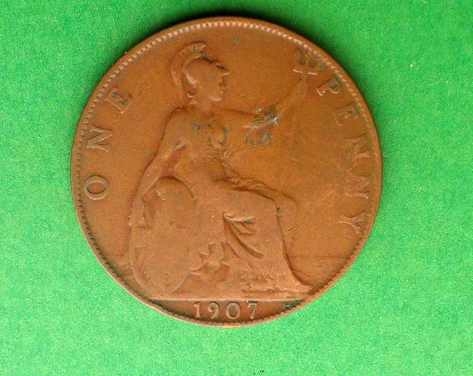 1907 English Coin UK Penny Coin, Copper Currency Circulated in Ireland ...