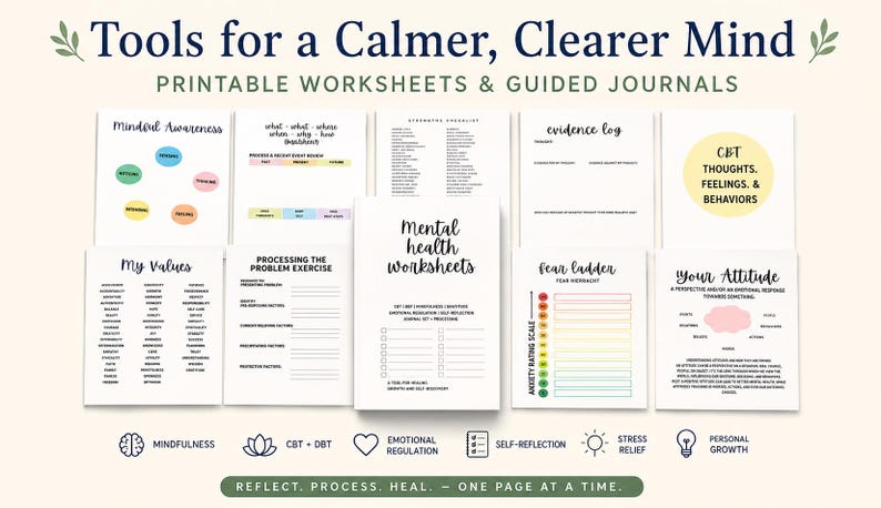 Mental Health Worksheets PDF | 138 Pages CBT DBT Mindfulness Anxiety ...