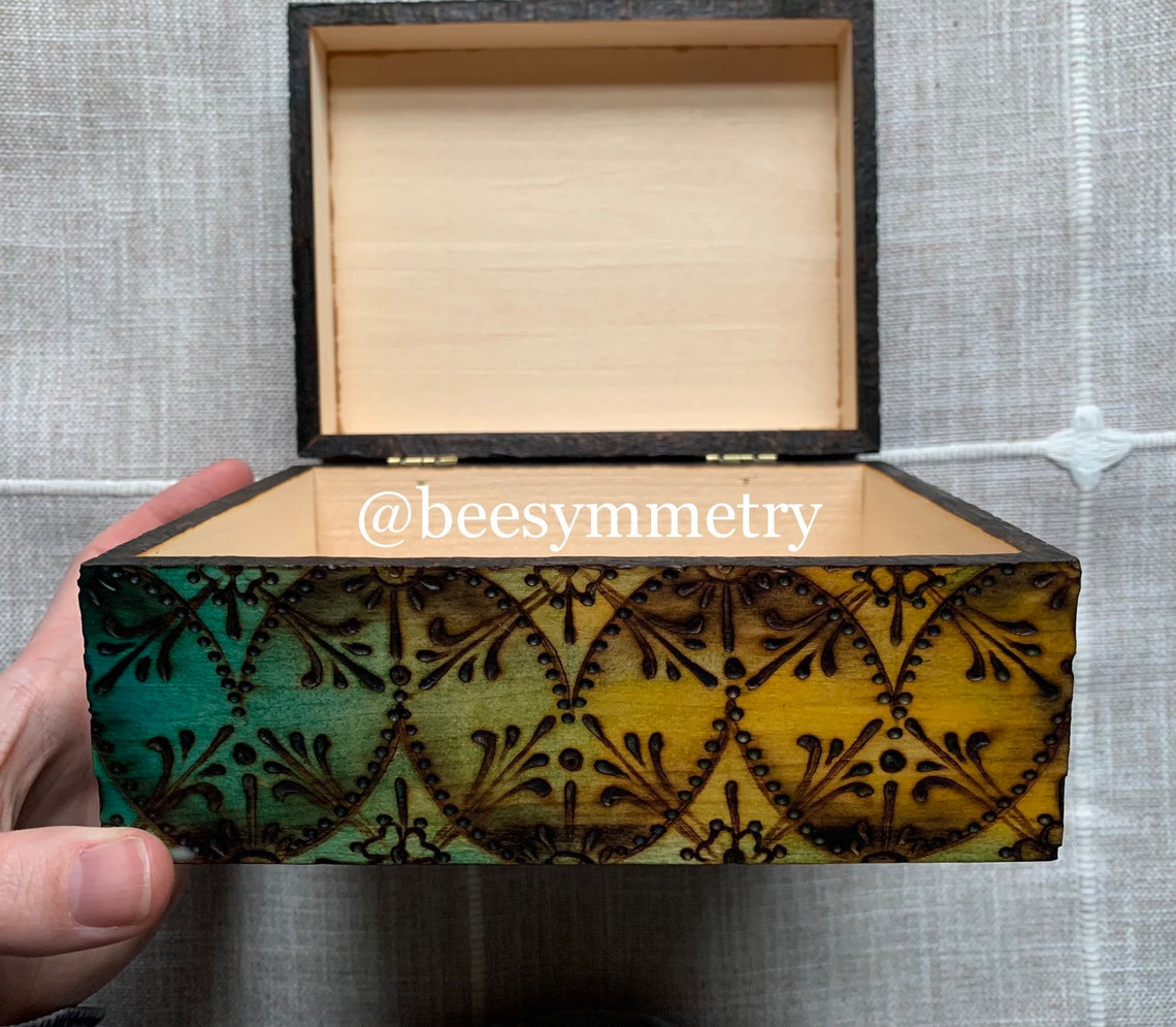 Sweetgrass Spiral Woodburned Box Pyrography and Mixed Media - Etsy