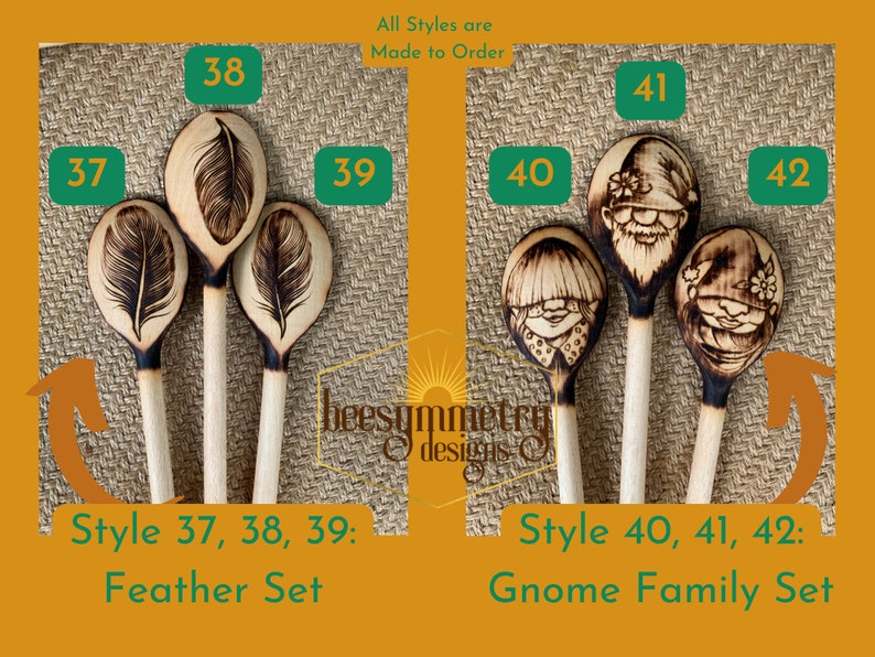 Woodburned Spoons - Nature Designs, Food Safe Wood Wooden Spoons for ...