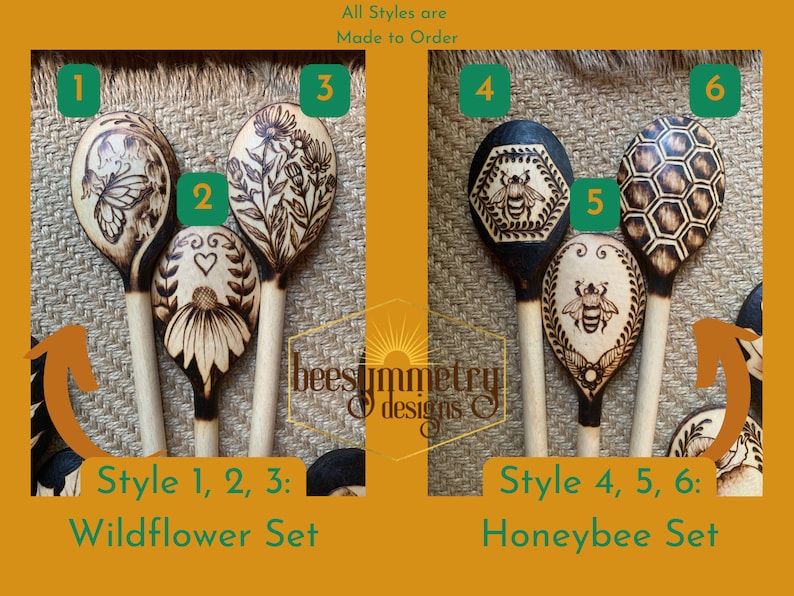 Woodburned Spoons - Nature Designs, Food Safe Wood Wooden Spoons for ...