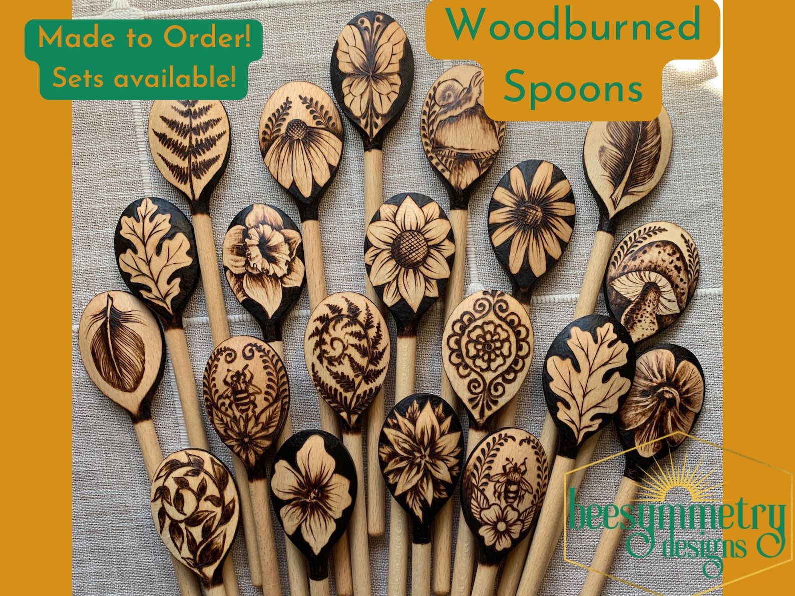 Woodburned Spoons - Nature Designs, Food Safe Wood Wooden Spoons for ...