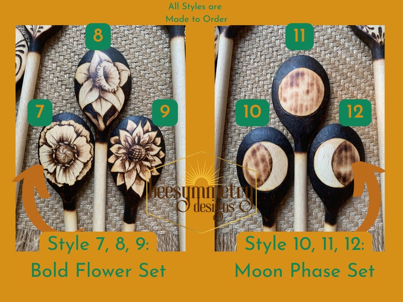 Woodburned Spoons - Nature Designs, Food Safe Wood Wooden Spoons for ...