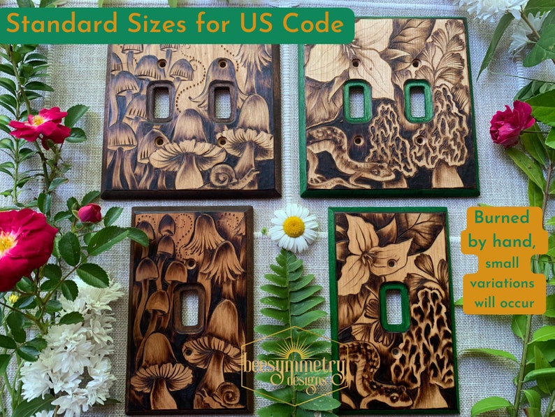Wood Burned Mushroom Light Switch Cover, Handcrafted Home Decor - Etsy