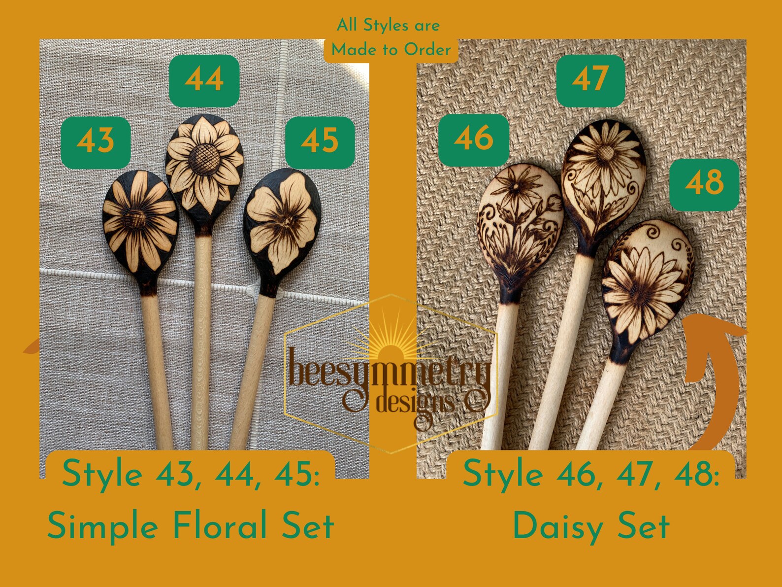Woodburned Spoons - Nature Designs, Food Safe Wood Wooden Spoons for ...