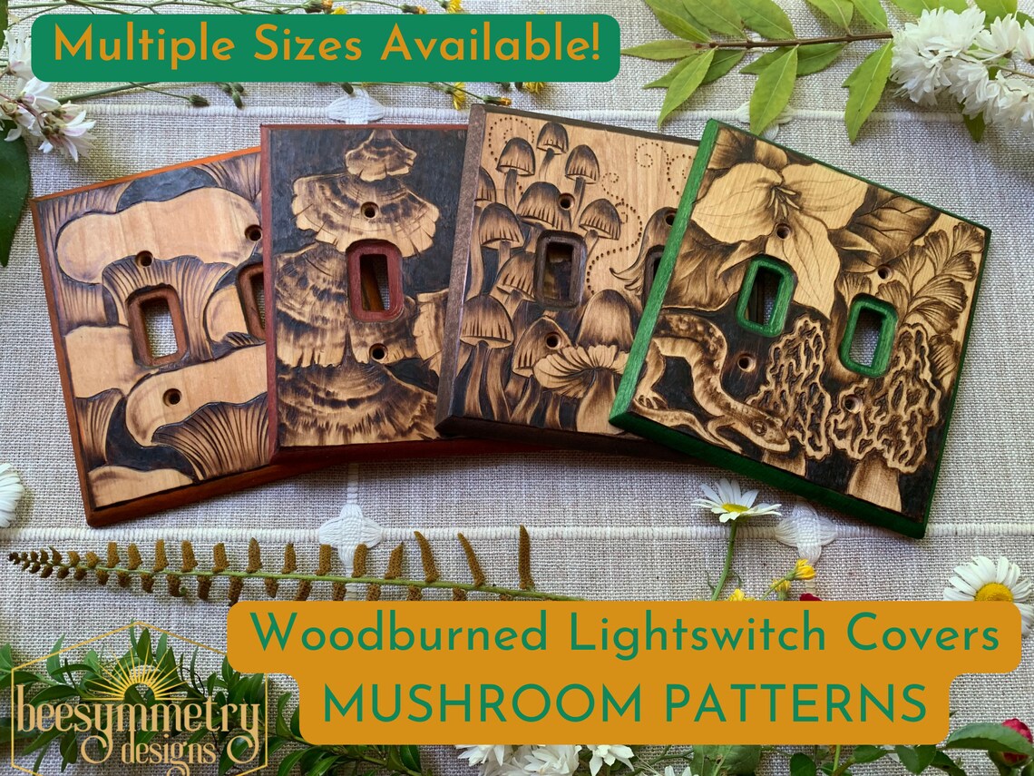 Wood Burned Mushroom Light Switch Cover, Handcrafted Home Decor - Etsy