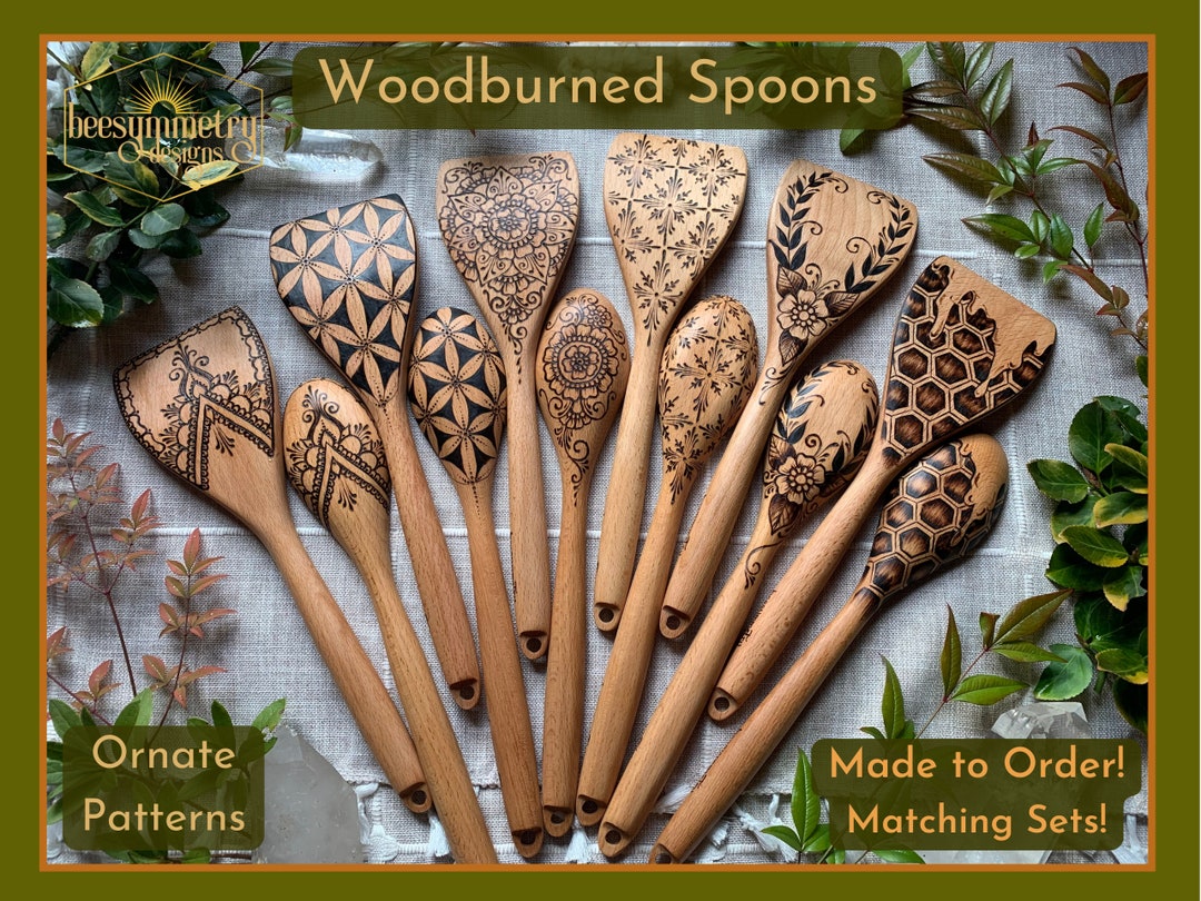 Woodburned Wooden Spoons: Ornate Nature Designs, Food Safe - Etsy