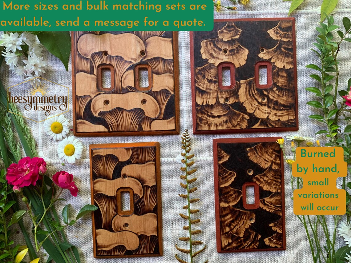 Wood Burned Mushroom Light Switch Cover, Handcrafted Home Decor - Etsy