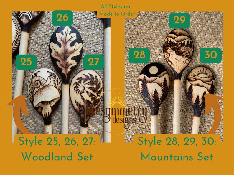 Woodburned Spoons - Nature Designs, Food Safe Wood Wooden Spoons for ...