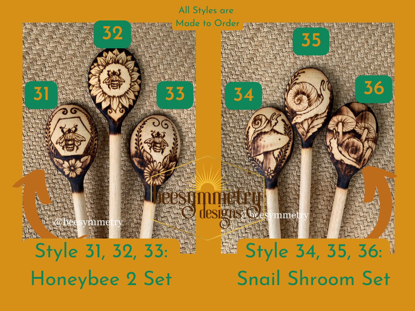 Woodburned Spoons - Nature Designs, Food Safe Wood Wooden Spoons for ...