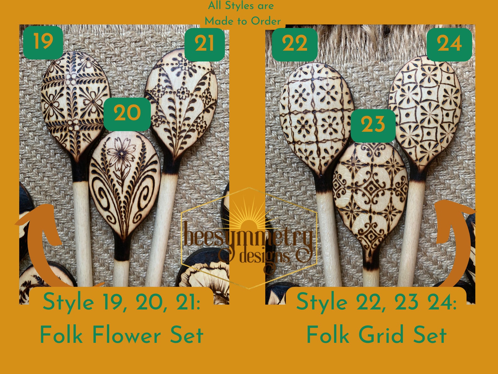 Woodburned Spoons - Nature Designs, Food Safe Wood Wooden Spoons for ...