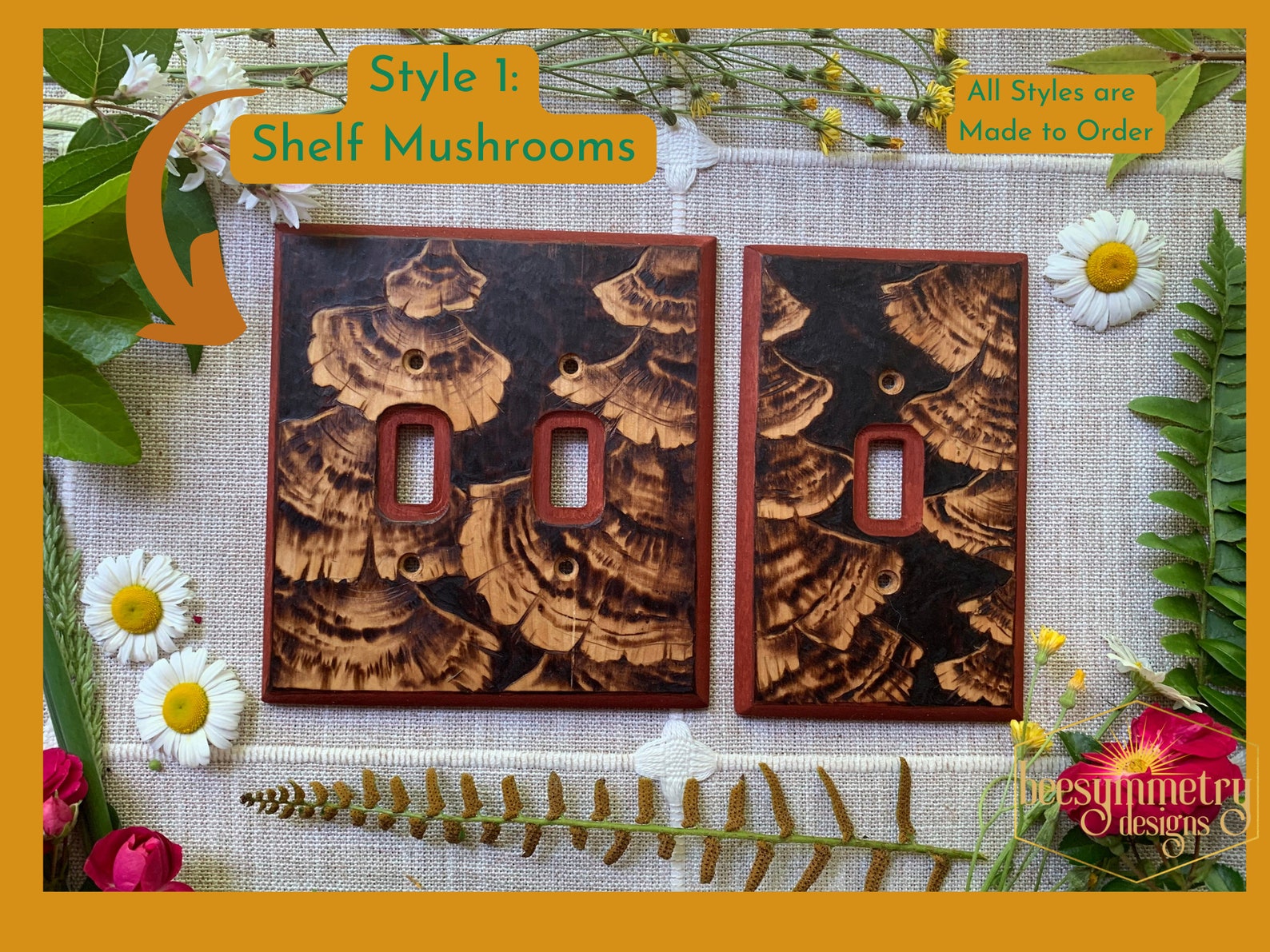 Wood Burned Mushroom Light Switch Cover, Handcrafted Home Decor - Etsy