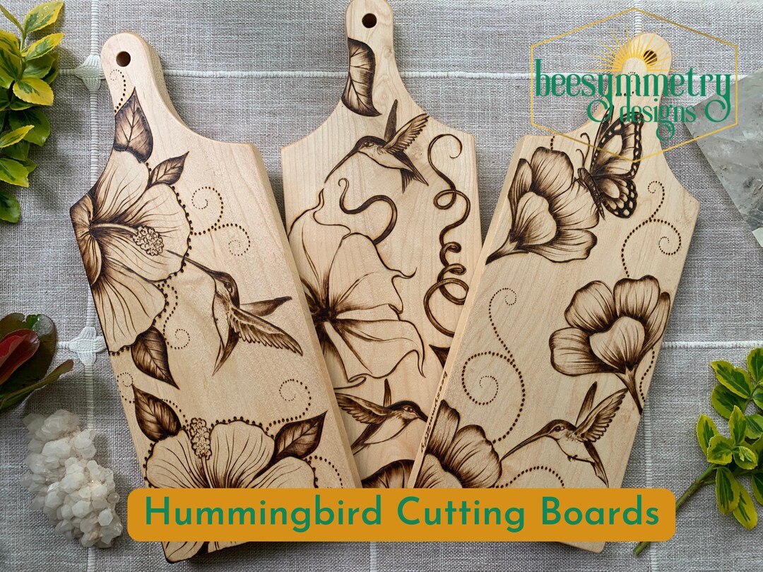 Woodburned Maple Cutting Board: Hummingbird, Floral Kitchen Decor - Etsy