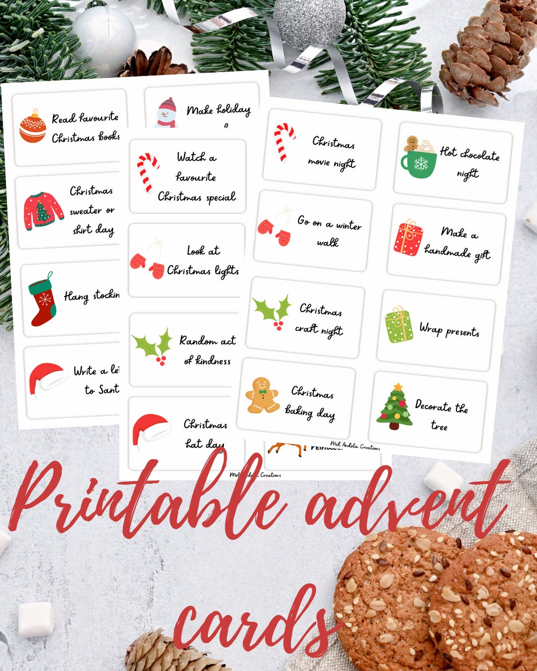 Printable Advent Activity Cards, Digital Download, 24 Family Christmas ...