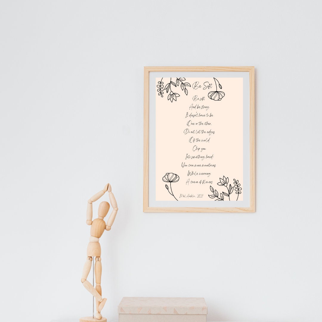 Poem Print Floral on Pink, Digital Download, 'be Soft' Original Poem - Etsy