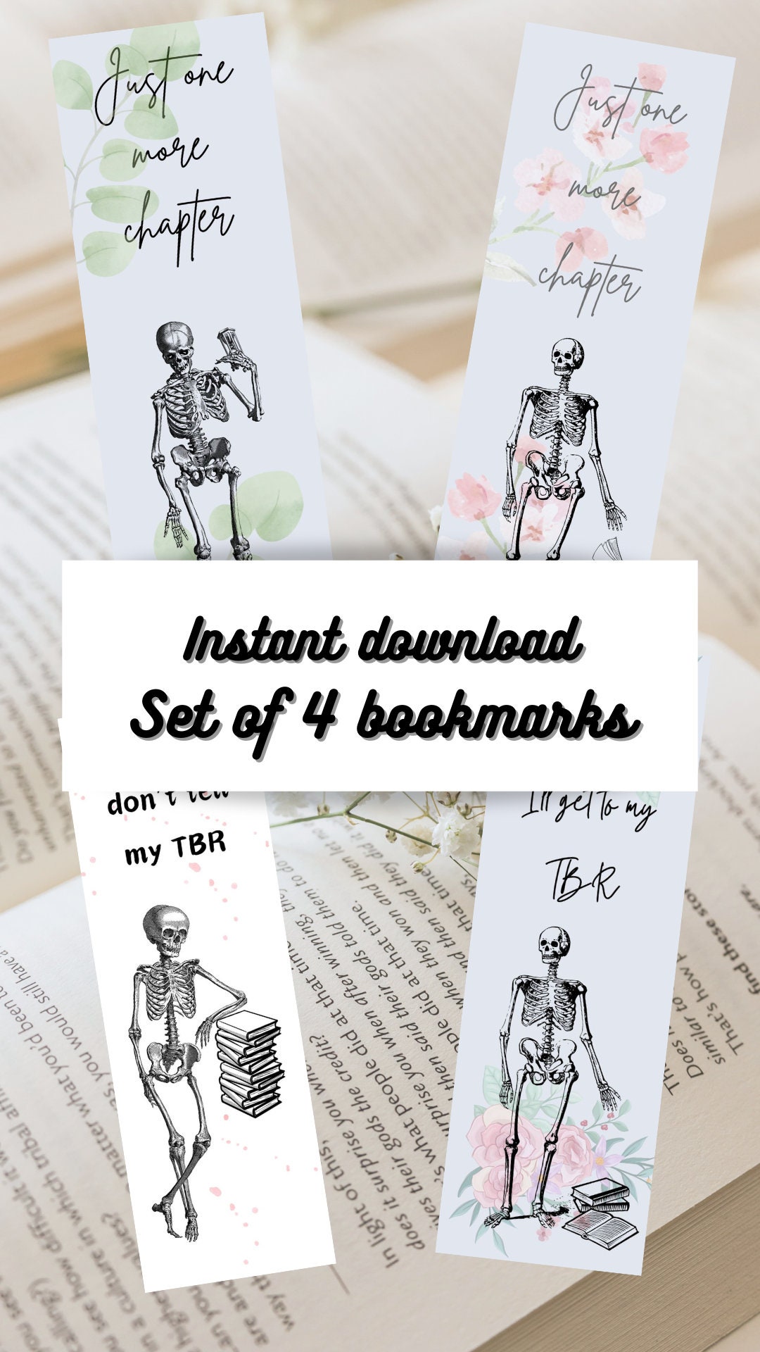 Skeleton Bookmark Set of 4, Printable, Digital Download, Reader - Etsy