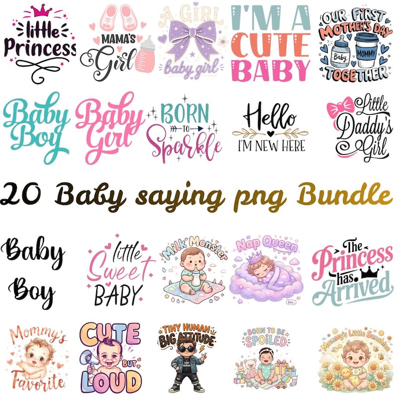 Baby Quotes PNG Bundle, Baby Girl Boy Sublimation Designs (digital ...
