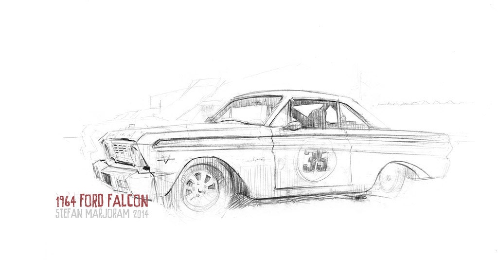 1964 Ford Falcon - Boceto original a lápiz A4 - Etsy México