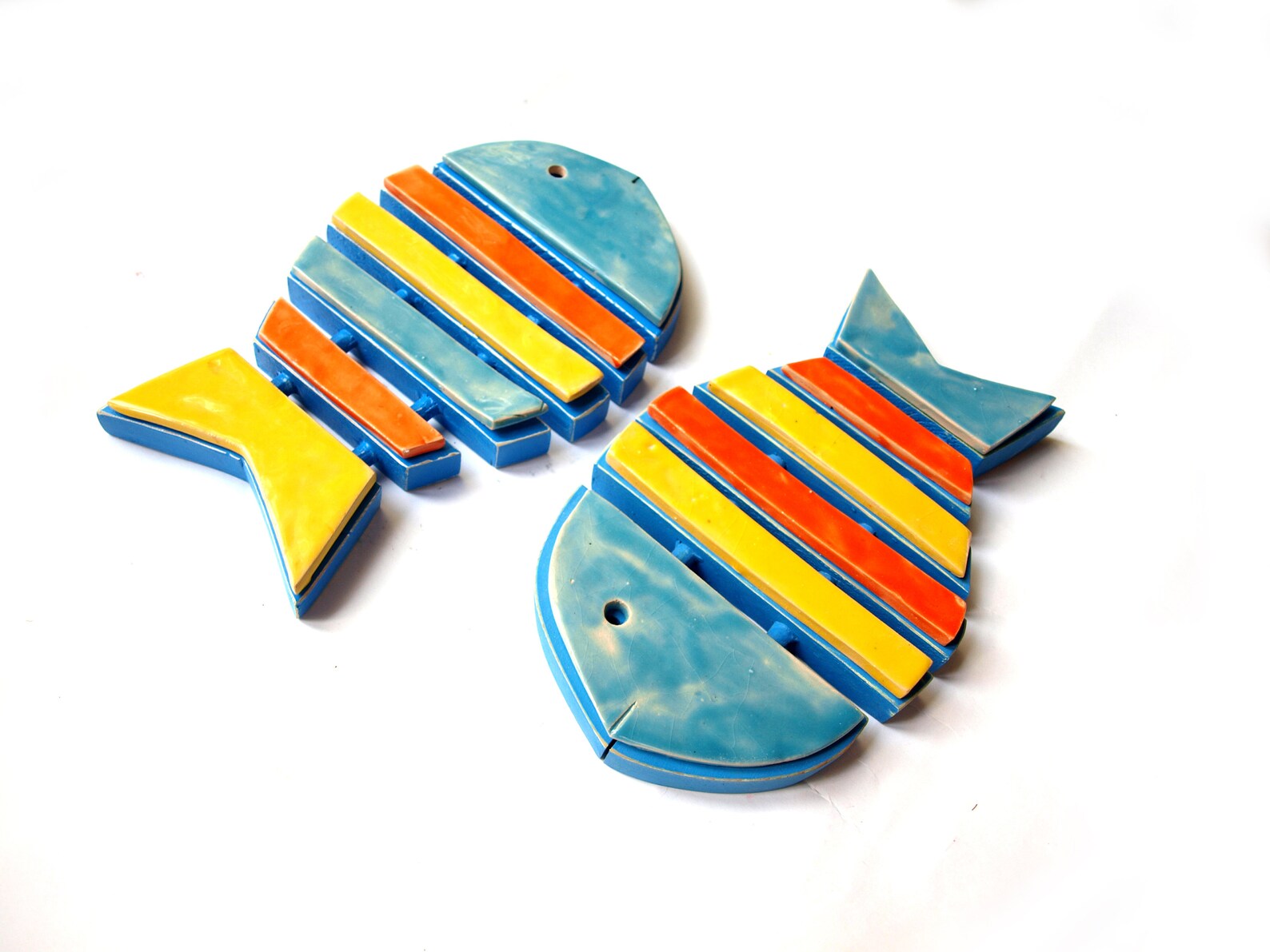Duo Colorful Fish Wall Art Fish Colorful Ceramic Fish - Etsy